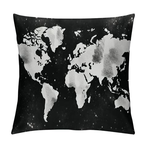 Ruiyc Pillow Cases Black White Earth Map With Starry Pack Of Decorative