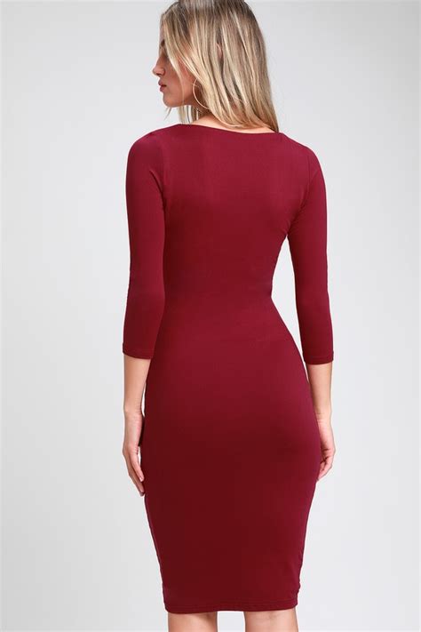 Cute Burgundy Dress Burgundy Bodycon Dress Bodycon Midi Dress Lulus