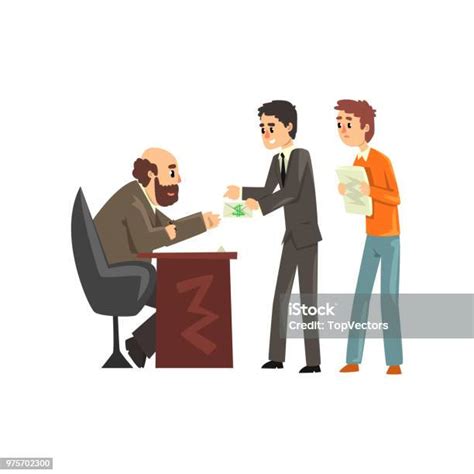 두 사람이 돈을 주고 뇌물 부패 및 뇌물 수 수 개념 공식 허가를 벡터 일러스트 레이 션 개념에 대한 스톡 벡터 아트 및 기타