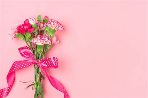 고립 된 다른 분홍색 카네이션 꽃의 꽃다발 프리미엄 사진