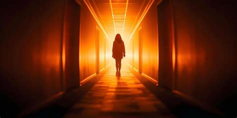 A Young Woman Bravely Navigates A Dark And Eerie Corridor In A