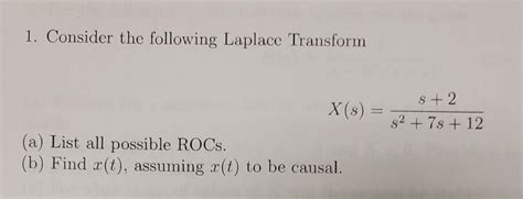 Solved Consider The Following Laplace Transform Chegg