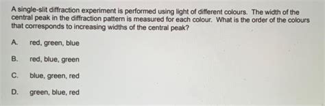 Solved A Single Slit Diffraction Experiment Is Performed