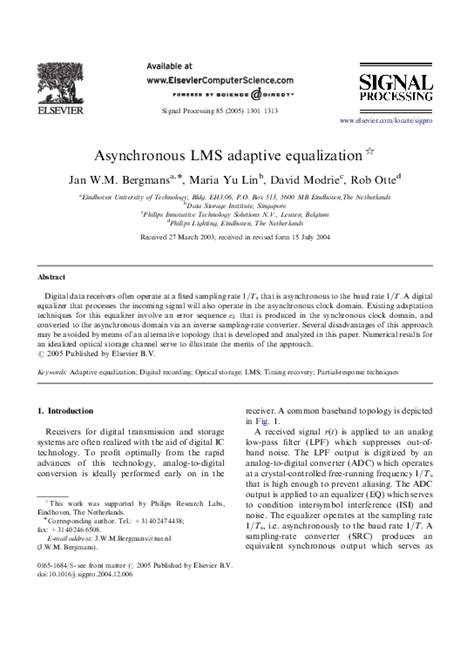Pdf Asynchronous Lms Adaptive Equalization