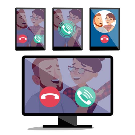 Ip Telephony Vector Desktop Pc Display Monitor Screen And Tablet