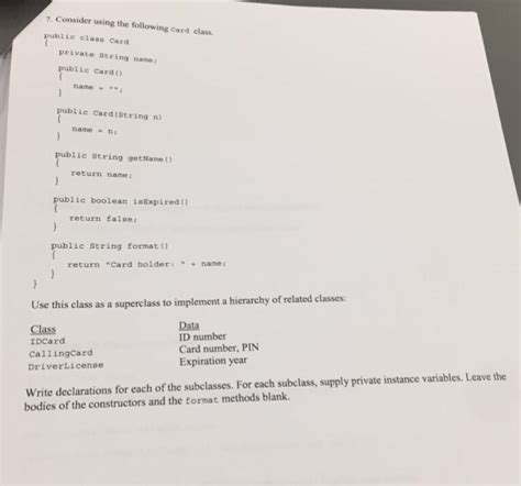 Solved Consider Using The Following Card Class Public Class Chegg
