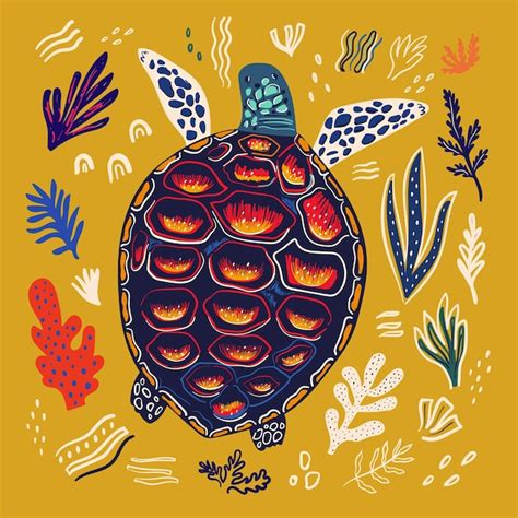 Vida Marina Subacuática Ilustración De Vector Con Tortuga Marina