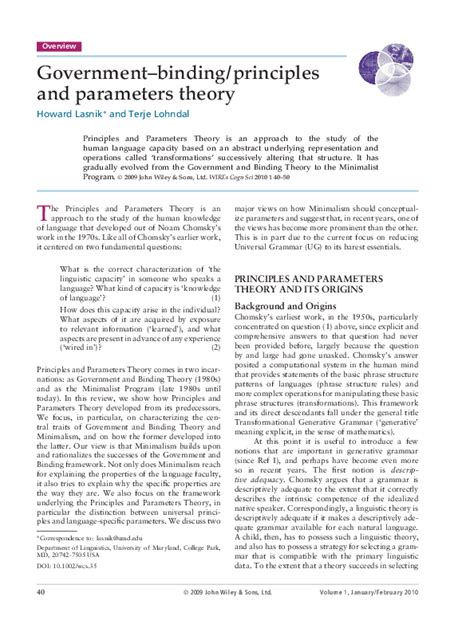 Pdf Government Bindingprinciples And Parameters Theory