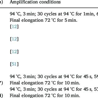 Primer Sequence Amplification Conditions And Product Size For Putative Download Table