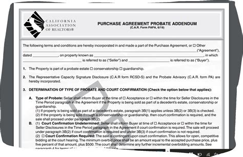 California Purchase Agreement Probate Addendum Probate Sacramento Ca