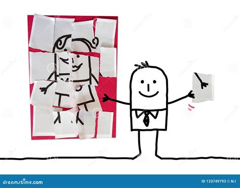 Cartoon Man With Last Missing Piece For His Woman Puzzle Stock Illustration Illustration Of