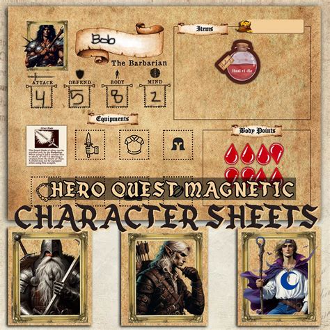 Heroquest Magnetic Character Sheets Printable Instant Downloads Etsy