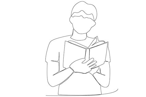 한 선화를 공부하기 위해 책을 읽는 남자 프리미엄 벡터