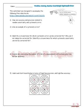 Accuracy Precision Random Uncertainty Systematic Error Worksheet
