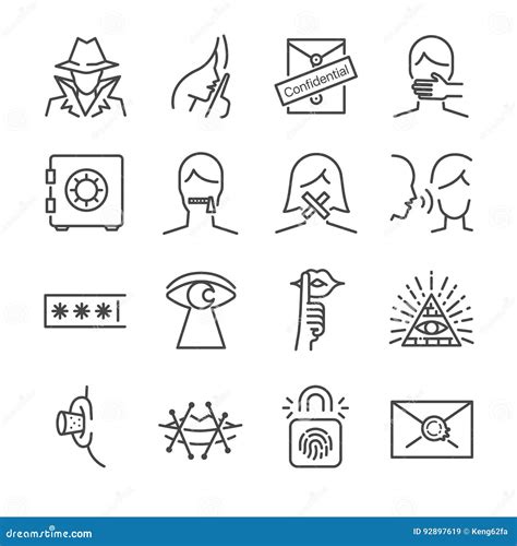 De Geheime En Vertrouwelijke Vectorreeks Van Het Lijnpictogram Omvatte