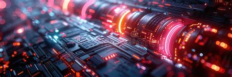 Futuristic Digital Circuit Board With Red And Blue Lights Stock Image Image Of Blue Generated