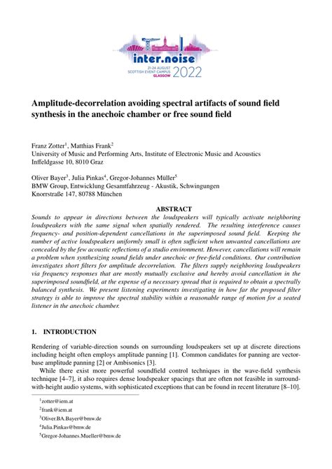 Pdf Amplitude Decorrelation Avoiding Spectral Artifacts Of Sound