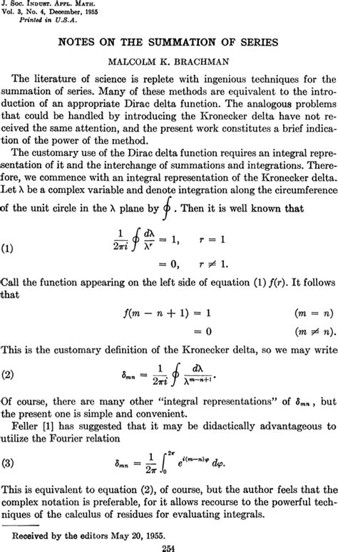 Notes On The Summation Of Series Siam Journal On Applied Mathematics