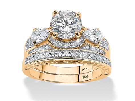 Palmbeach Jewelry 347 Tcw Round Cubic Zirconia Two Piece Bridal Set In