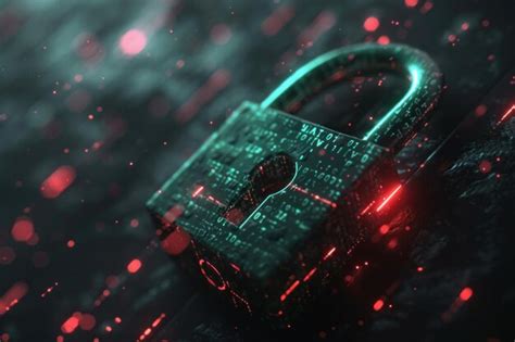 Cybersecurity Concept 3d Rendered Green Digital Padlock With Glowing Red Encryption Data