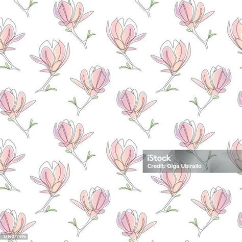 한 줄 예술 스타일의 목련 꽃과 꽃 원활한 패턴 웨딩 초대장 벽지 직물 포장지 표지에 대한 벡터 일러스트레이션 벡터 일러스트레이션 0명에 대한 스톡 벡터 아트 및 기타