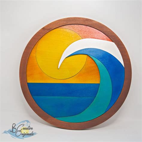 Handmade Beach Decor Ocean Sunset Wave Circle Ocean Wall Art Ocean