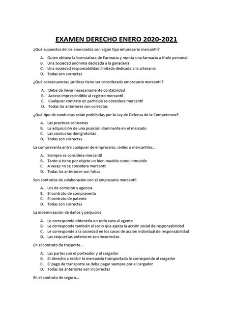 Examen Derecho Enero 2020 Pdf