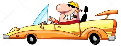 Conducir Coche De Dibujos Animados Hombre — Archivo Imágenes