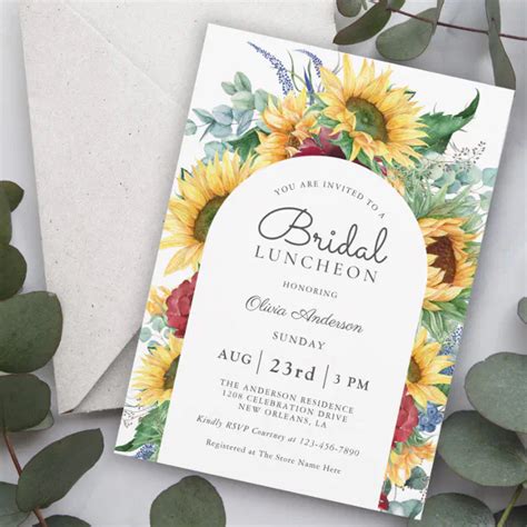 Sunflowers Autumn Floral Bridal Luncheon Invitation Zazzle
