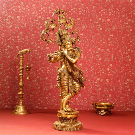 Brass Lord Krishna Statue With Tree 56 Inch Vedansh Craft