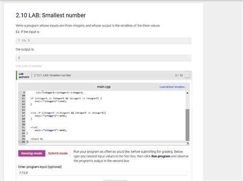 210 Lab Smallest Number Write A Program Whose Inputs Are Three Integers And Whose Output Is
