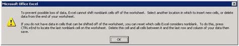 excel cannot shift nonblank cells off of the worksheet
