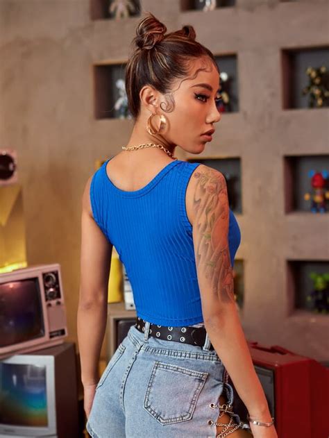 Solid Rib Knit Crop Tank Top Shein Usa
