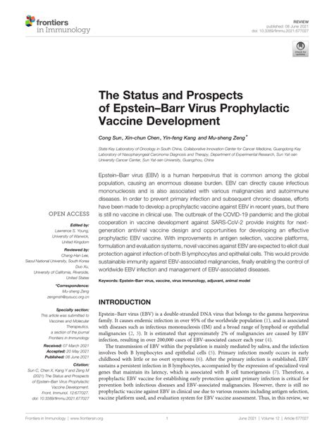 Pdf The Status And Prospects Of Epsteinbarr Virus Prophylactic