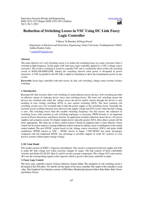 Pdf Reduction Of Switching Losses In Vsc Using Dc Link Fuzzy Logic