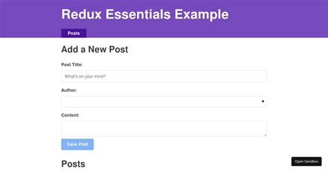 Redux Essentials Example Codesandbox