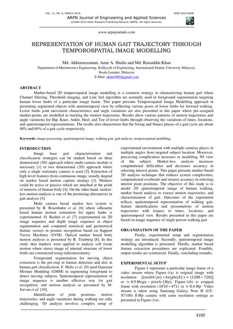 Pdf Representation Of Human Gait Trajectory Through Temporospatial Image Modelling