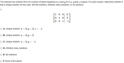 Solved The Reduced Row Echelon Form Of A System Of Linear Equations In