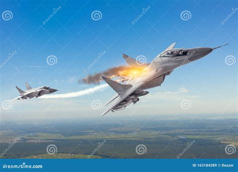 Combat Fighter Launched A Homing Missile And Explosion Hit A Target With Another Plane Jet