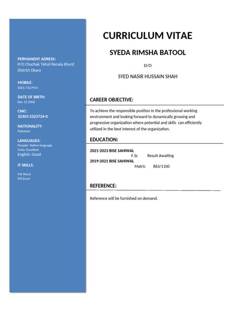 Cv Formet Rimsha Pdf