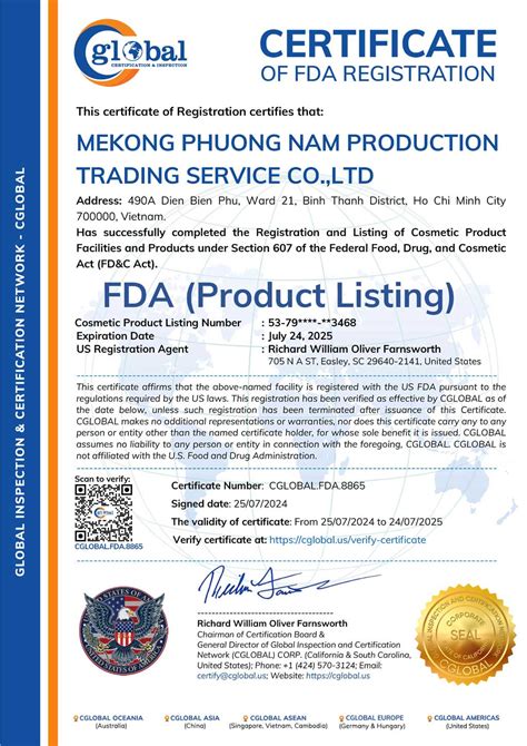 Certificate Of Fda Registration Fda Certificate For Enterprises