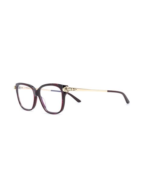 Cartier Panthère Rectangular Frame Glasses In Purple Modesens