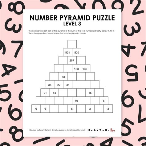 Number Pyramid Puzzles Math Love