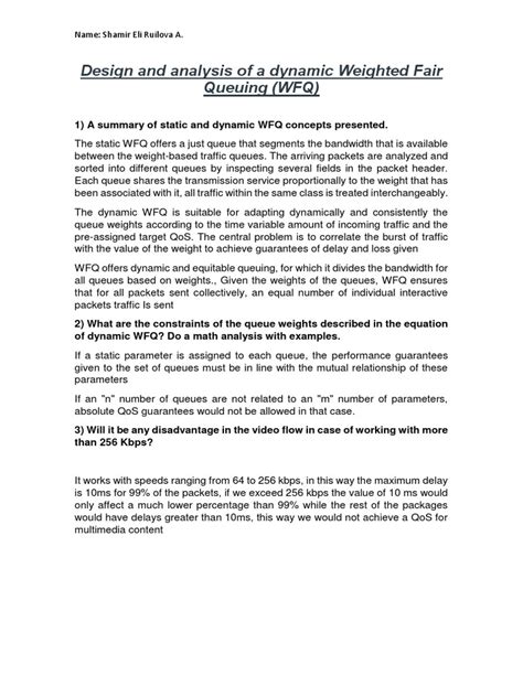 Design And Analysis Of A Dynamic Weighted Fair Queuing Wfq Pdf