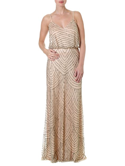Adrianna Papell Long Blouson Dress In Beige Nude Lyst