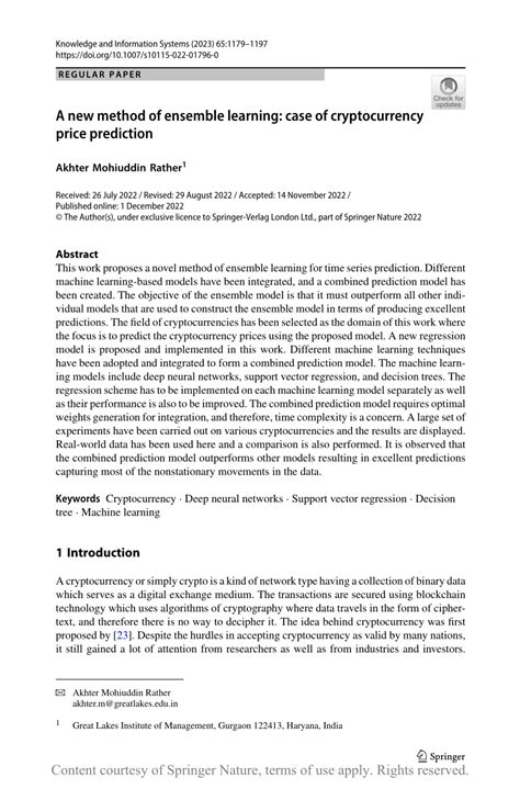 A New Method Of Ensemble Learning Case Of Cryptocurrency Price Prediction Request Pdf