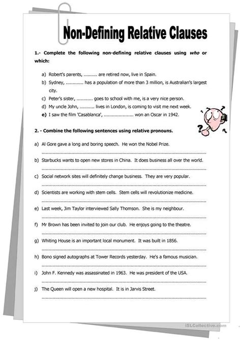 Non Defining Relative Clauses English Esl Worksheets For Distance