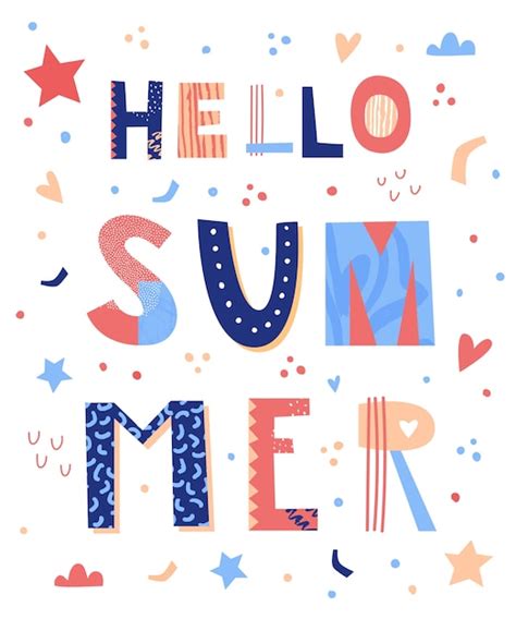 Premium Vector Hello Summer Hand Drawn Lettering Collage Poster
