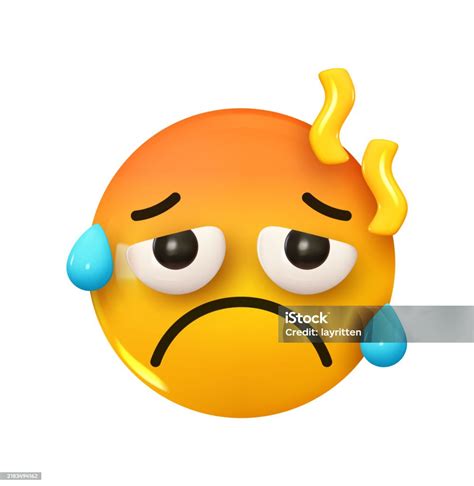 이모티콘 열이 있는 환자가 아파요 감정 3d 만화 아이콘입니다 노란색 원형 이모티콘입니다 벡터 일러스트 레이 션 3차원 형태에