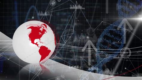 Animation Of Globe And Up Arrows With Connected Dots Graph Icons And